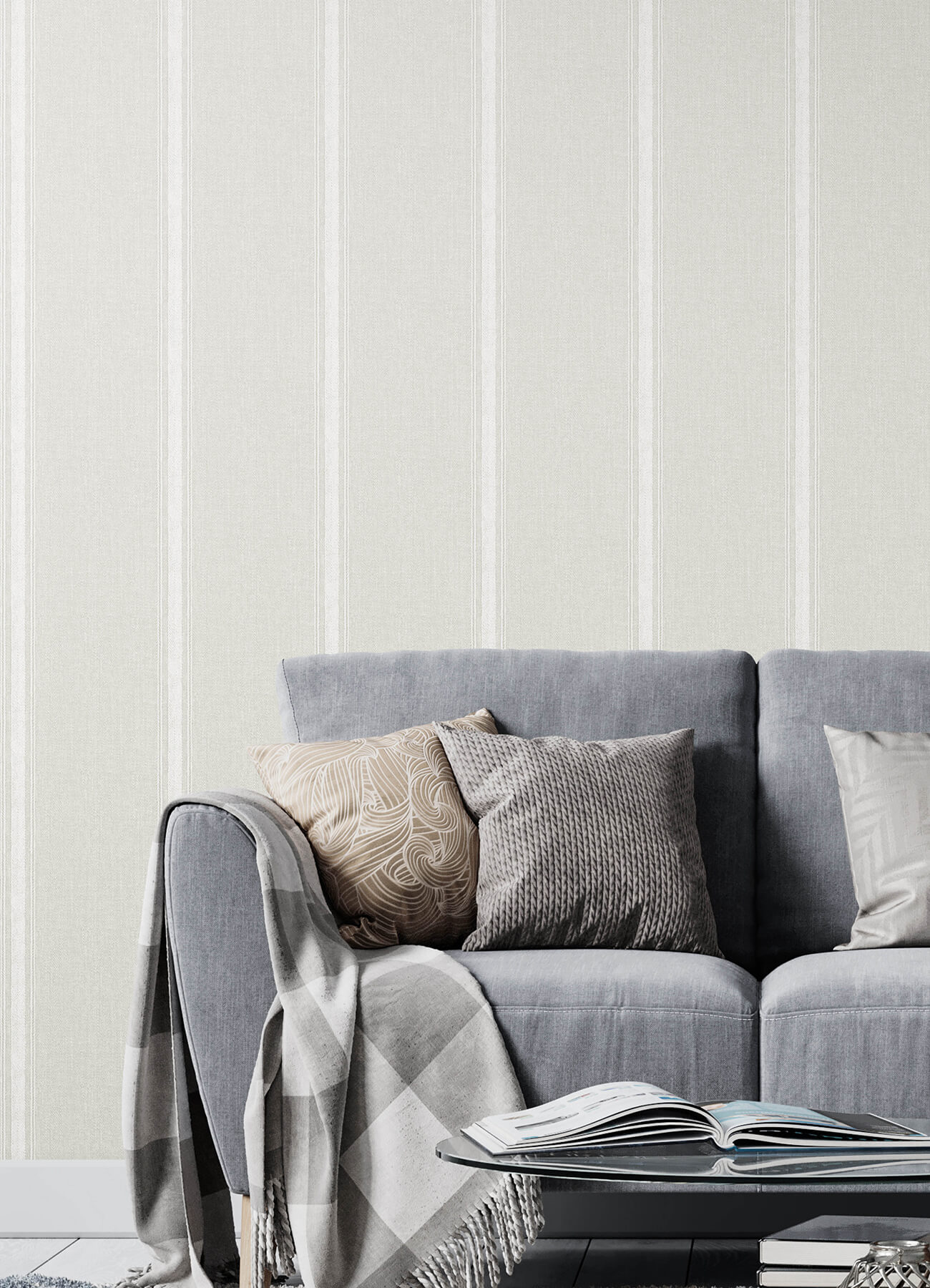 York Wallcoverings. 4192-70070 - Linette Beige Fabric Stripe Wallpaper ...