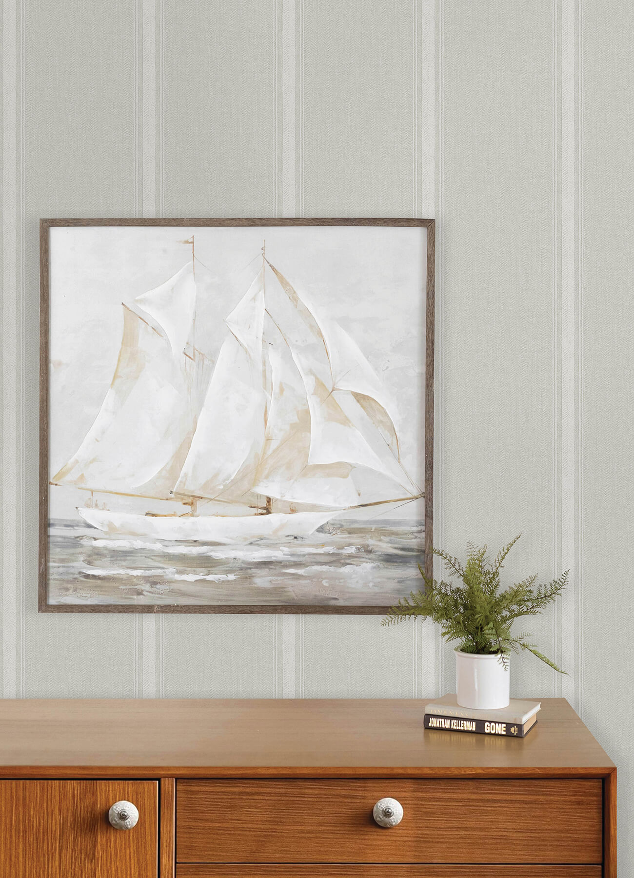 York Wallcoverings. 4192-70070 - Linette Beige Fabric Stripe Wallpaper ...